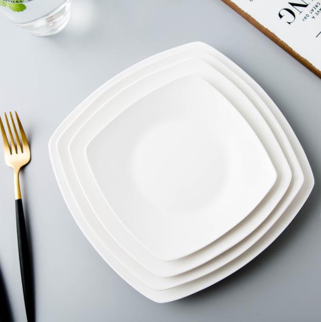 White square shallow plate